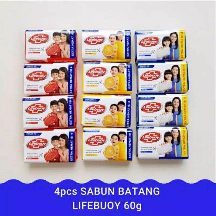 Lifebuoy Sabun Batang Mild Care Isi 4x60g warna biru Sabun Cair Body ...
