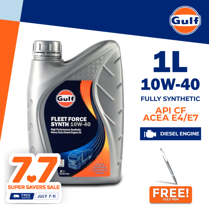 GULF FLEET FORCE SYNTH 10W-40 1 Liter Fully Synthetic Engine Oil for Diesel Engine Vehicles (API ...