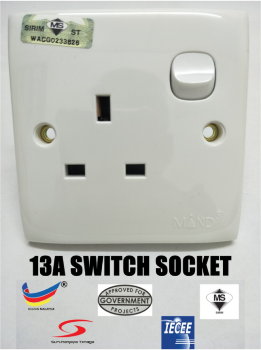 READY STOCK MIND 13A SWITCH SOCKET 3 PIN WALL SOCKET WITH SIRIM | Lazada