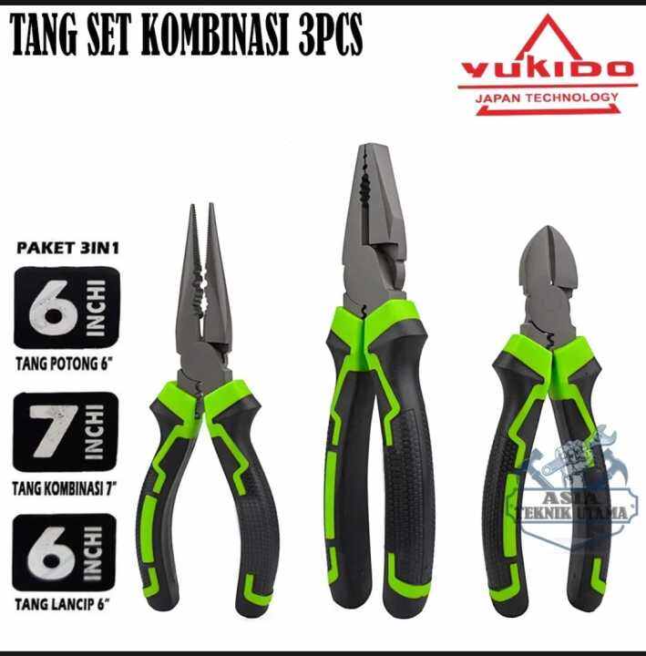 YUKIDO Tang industri 6 inch / Tang Kombinasi / Tang Lancip / Tang Potong / 1 Set 3 Pcs | Lazada ...