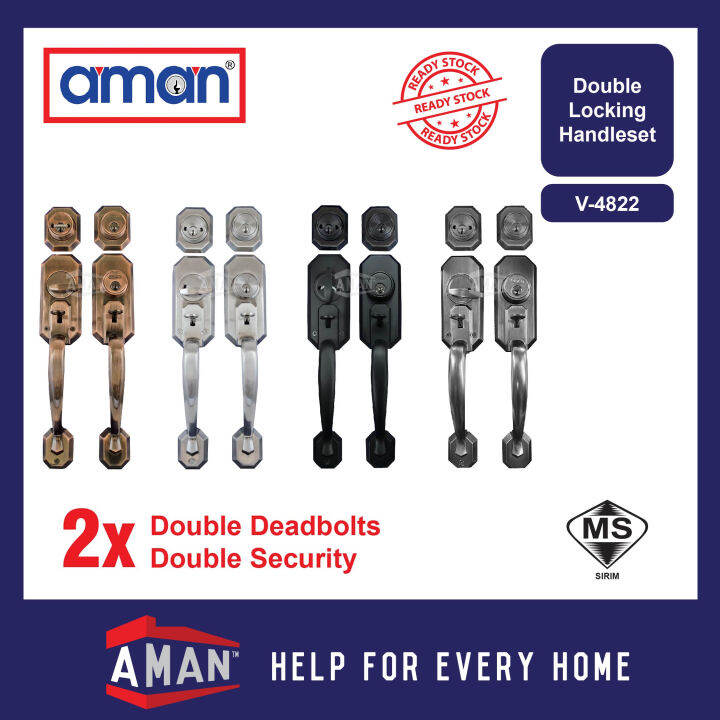 AMAN Double Deadbolt Double Locking Entrance Handleset Main Door Lock ...