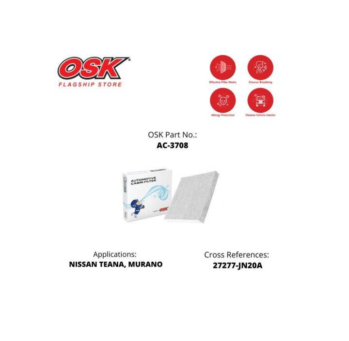 OSK CABIN FILTER for NISSAN TEANA, MURANO 27277-JN20A | Lazada