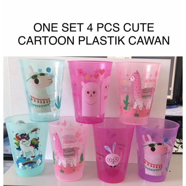 【Ready Stock】4pcs Gelas Plastik 12cm cute Cartoon Plastic Cup plastic ...