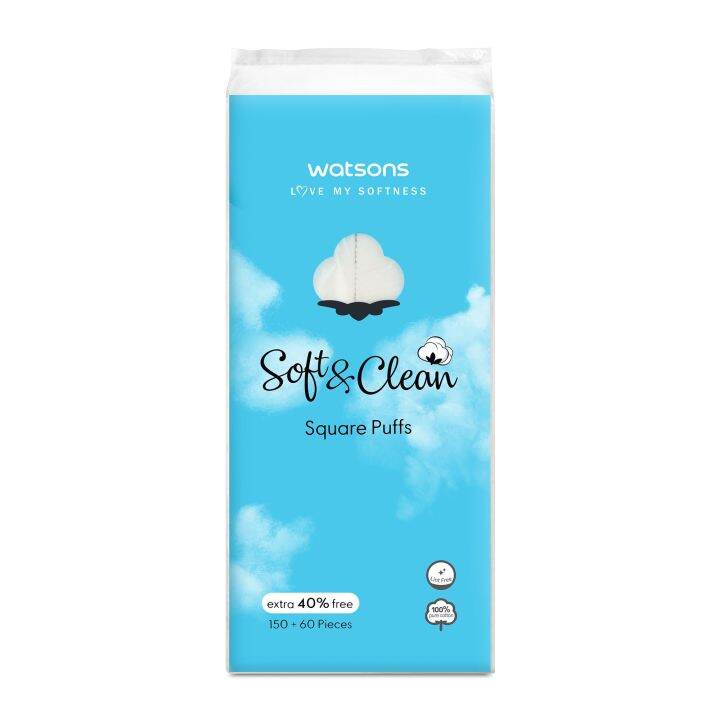 Watsons Soft & Clean Square Puffs 150+60pcs | Lazada PH