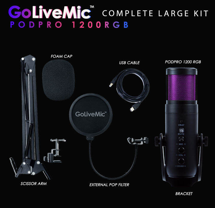 GoliveMic Podpro 1200 RGB Condenser Microphone for Gaming, Zoom Meeting ...