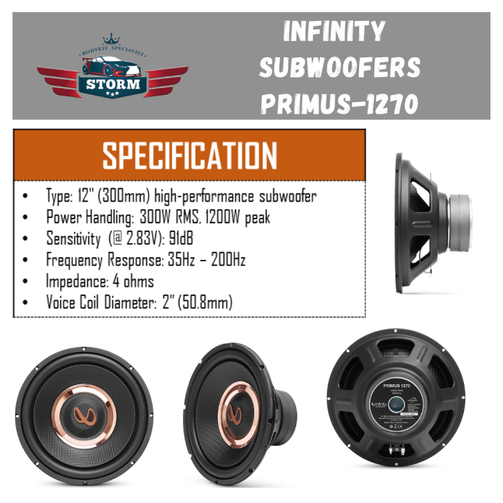 Infinity Primus 1270 12" Inch Passive Power Component Subwoofer Double ...
