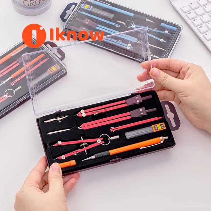 I know 9 Pieces Math Compass Set Geometry Tools Kit Metal Geometry ...