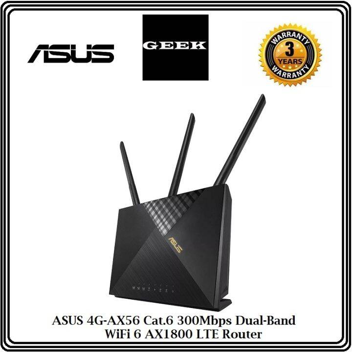 ASUS 4G-AX56 Cat.6 300Mbps Dual-Band WiFi 6 AX1800 LTE Router - 3 Years ...