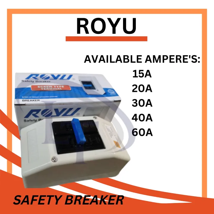 ROYU 2 POLE SAFETY BREAKER SCREW TYPE TERMINAL WITH ENCLOSURE BOX CASE ...
