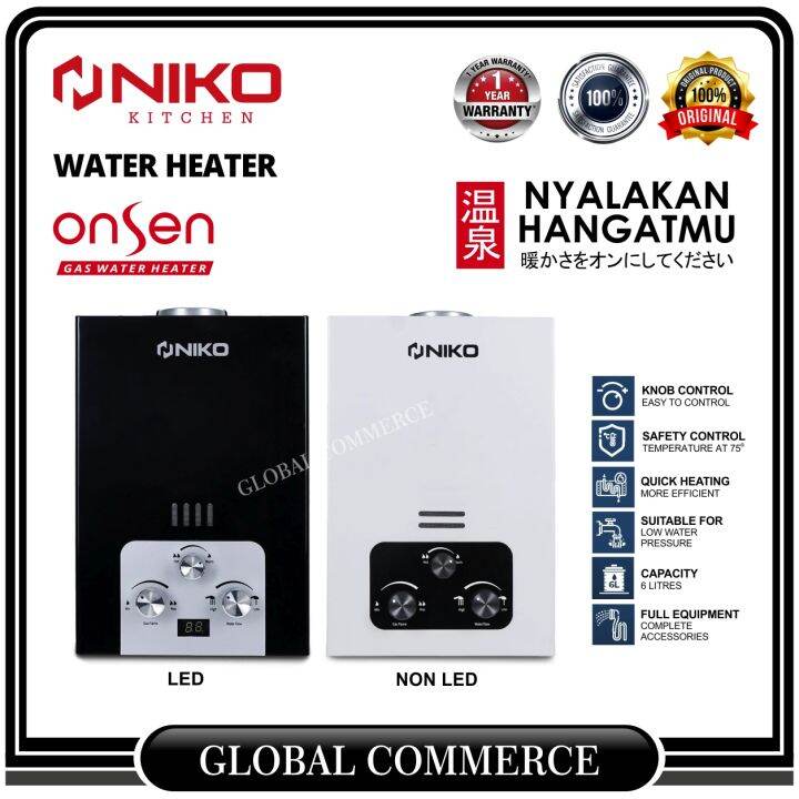 Niko Onsen Gas Water Heater With LED 6L Pemanas Air Gas OS-6 | Lazada Indonesia