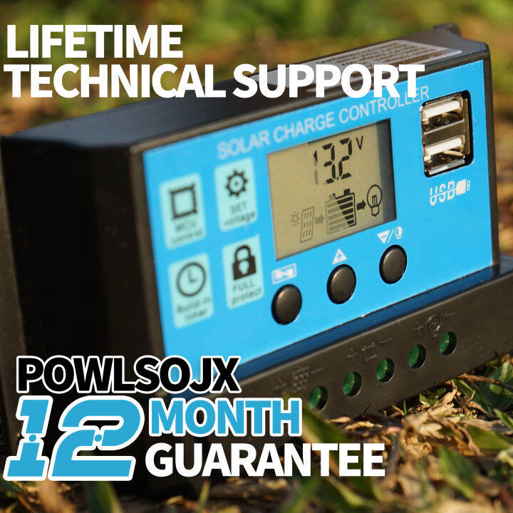 Solar Charge Controller 12V 24V PWM 10A 20A 30A with Adjustable LCD Display Dual USB Port Timer ...