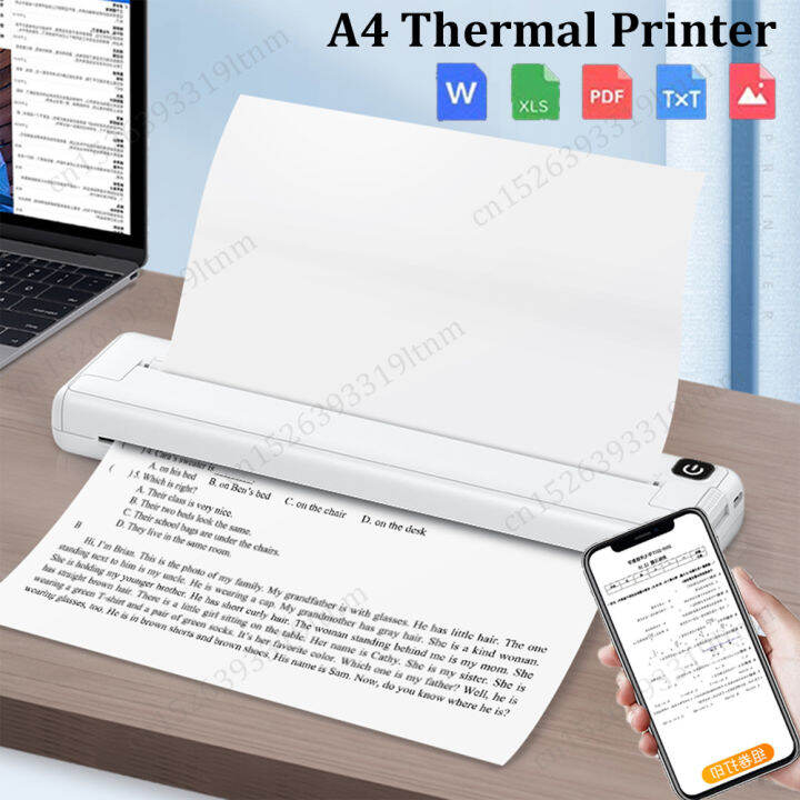 Portable Mini Thermal Printer A4 Paper Photo Homework PDF Document ...