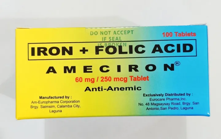 AMECIRON - Iron + Folic 60mg/250mcg tablet 100's | Lazada PH