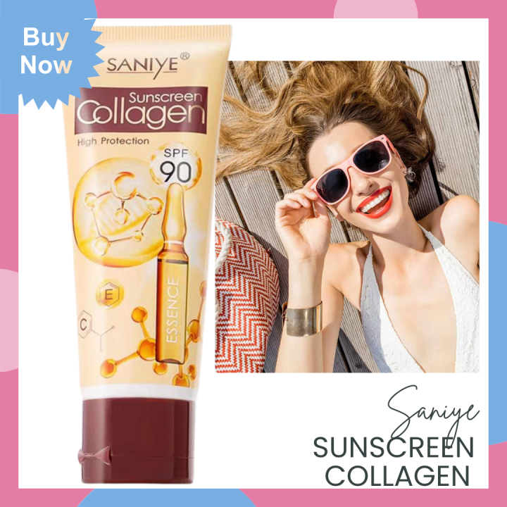 ORIGINAL SANIYE Sunscreen Collagen SPF90+ PA+++ Sunblock Face Cream Whitening And High Sun ...