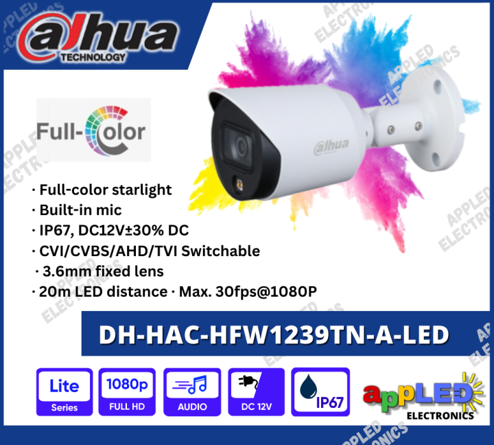 Dahua DH-HAC-HFW1239TN-A-LED 2MP HDCVI Bullet Analog Full Color (24/7 Full Color Imaging) CCTV ...