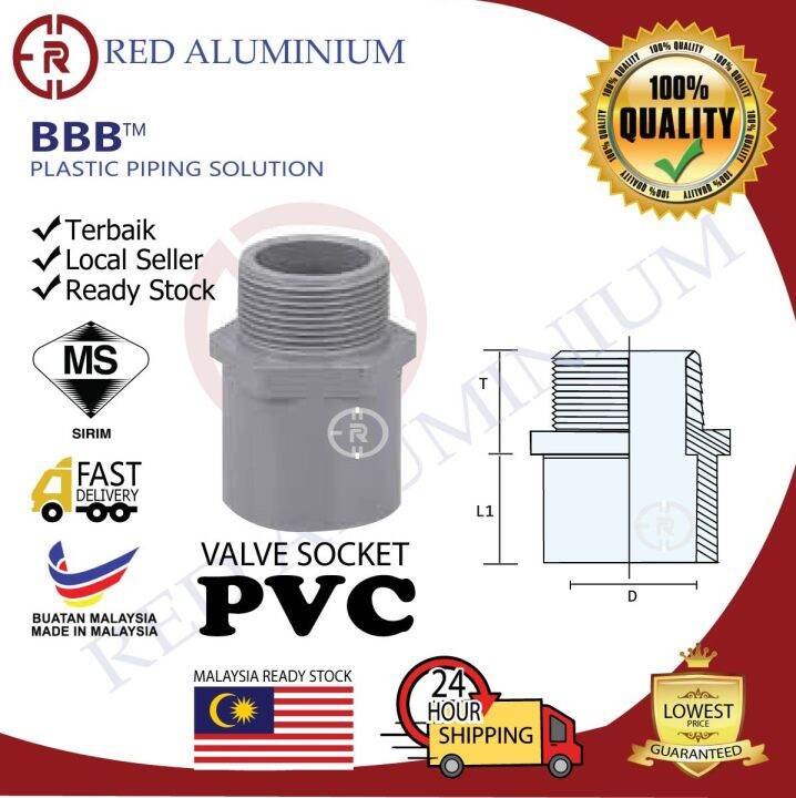 bbb pvc fitting valve socket 50mm-100mm grey kelabu material rumah ...