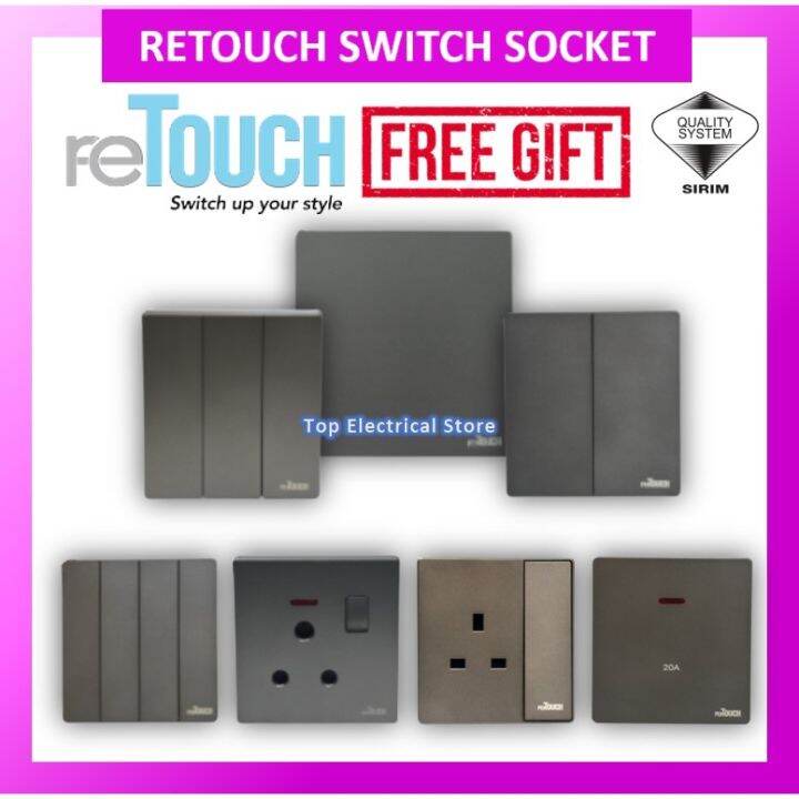 SIRIM GREY RETOUCH ULTRA RIMLESS SOCKET WALL SWITCH SLIM 13A 15A 20A ...