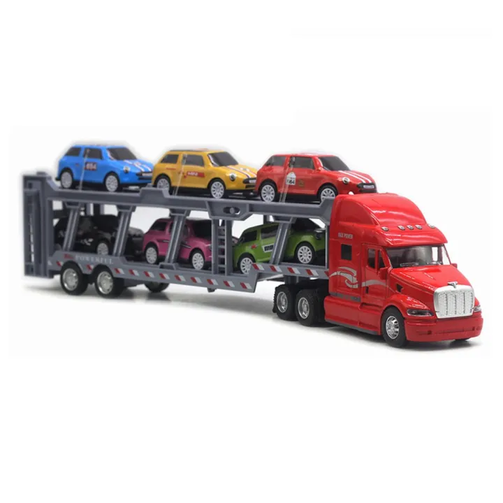 OXG Car Carrier Model Big Rig Truck Hauler Trailer With 6 Race Cars ...