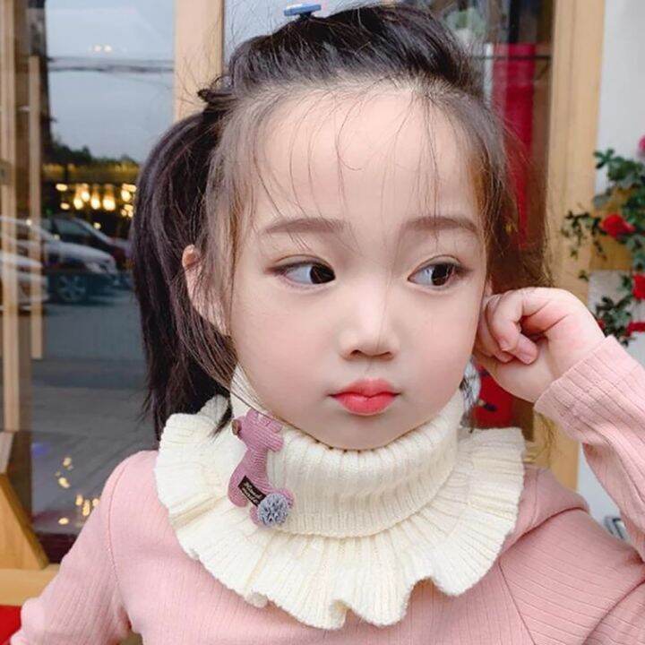 MUMUU ผ้าพันคอถักให้ความอบอุ่นคอลูกไม้สำหรับเด็กผู้หญิงคอปกเสื้อ ...