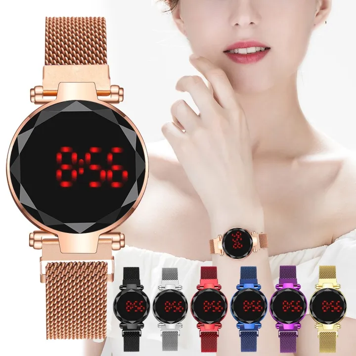 Luxury LED Women Watches Magnetic Rose Gold Watch Digital Sport Quartz ...