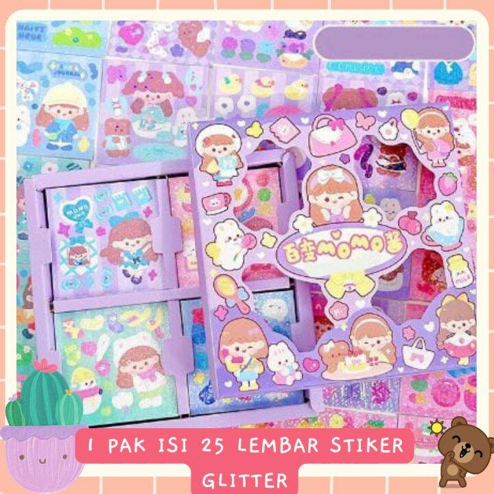 Stiker Glitter 1 Pak Isi 25 lembar Planner Scrapbook Tempel Sticker ...