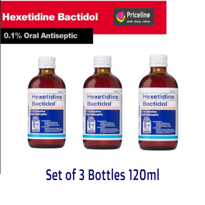 Authentic BACTIDOL 0.1% Solution Oral Antiseptic Set of 3 Bottles ( 120 ...