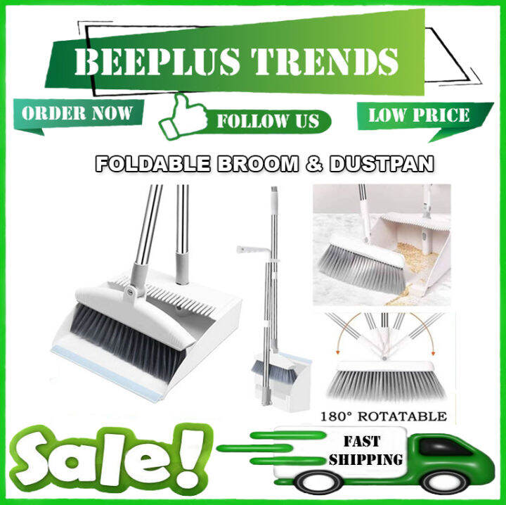 BT- Foldable Broom Dustpan Set Household Floor Cleaning Set Rotating Broom With Dustpan Magnetic ...