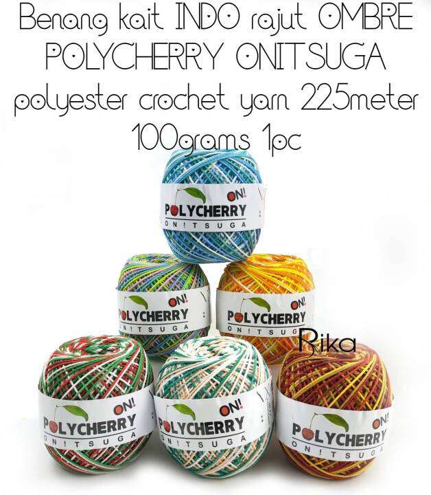 Benang kait INDO rajut OMBRE POLYCHERRY ONITSUGA polyester crochet yarn ...
