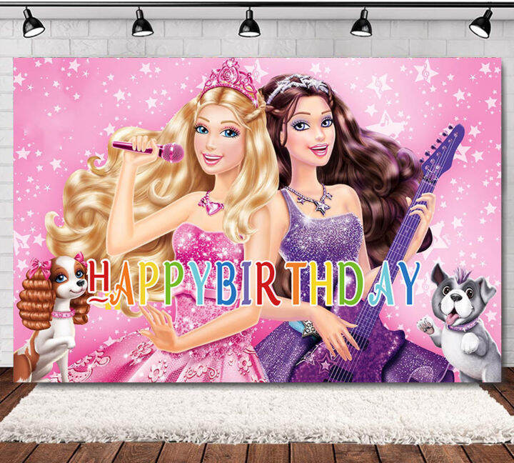Barbie Princess pink Birthday theme backdrop banner party decoration ...