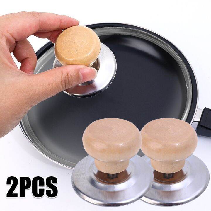 2Pcs Wooden Lid Handles Anti Scald Pot Lid Knobs Kitchen Cookware Pot ...