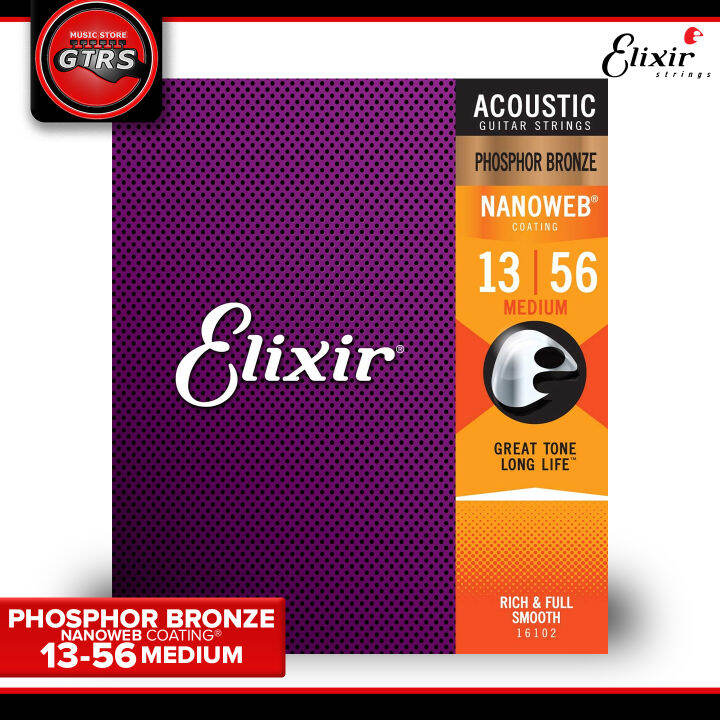 Elixir Acoustic Phosphor Bronze Acoustic Guitar Strings with NANOWEB ...