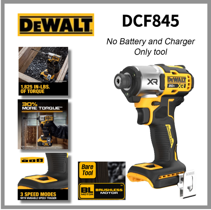 DEWALT DCF845 20V MAX XR Impact Driver, Brushless, 1/4", 3-Speed, Bare ...