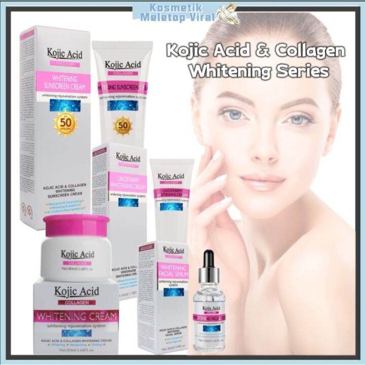 Kojic Acid & Collagen Whitening Face Cream Face Serum Sunscreen ...