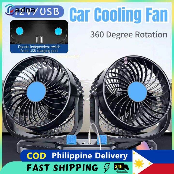 Padna【Philippine Delivery】Electric Car Fan Dual Head 2 Double Head Air ...
