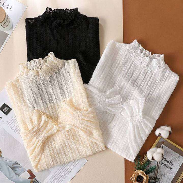 SHA[สิทธิพิเศษแบบจำกัดเวลา] เสื้อสเวตเตอร์ผู้หญิง 2022 ใหม่กึ่งสูงคอปกบางหัวเสื้อแขนยาวด้านบน YF ...