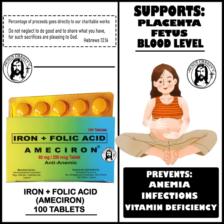 pampalakas ng katawan - Iron at Folic Ameciron 100 tablets - JC Botika ...
