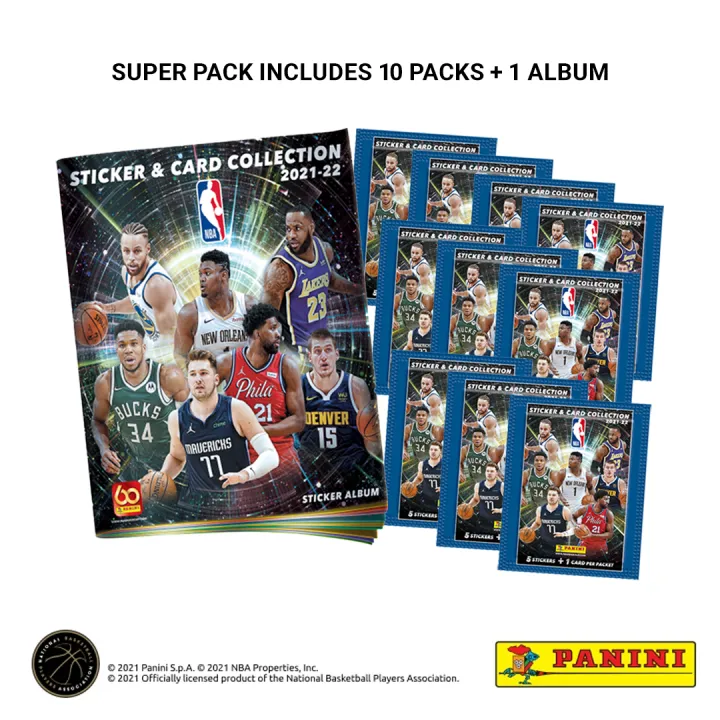 2021-2022 NBA Sticker & Card Collection Super Pack (10 packs + 1 album ...