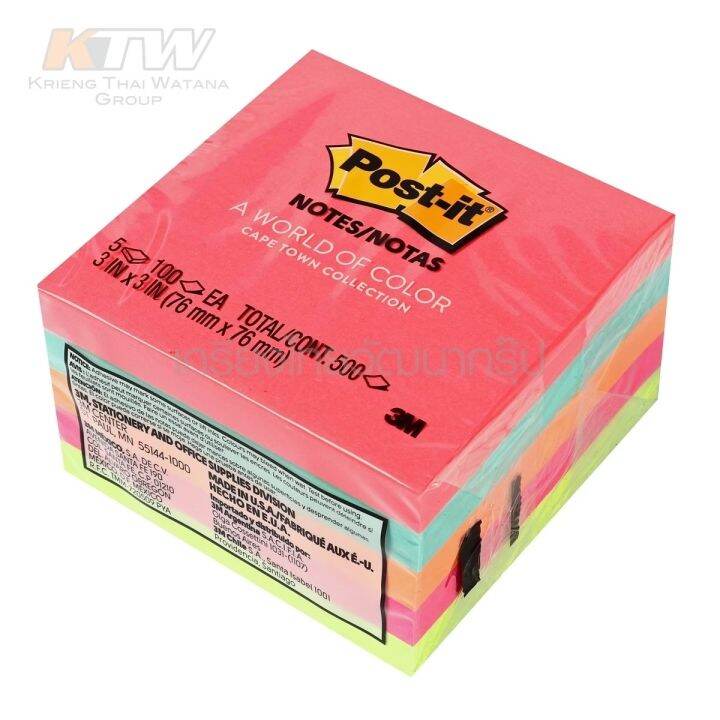 3m Post It กระดาษโน๊ต คละสี ขนาด 3x3 นิ้ว รุ่น 654 5pk ติดซ้ำใหม่ได้
