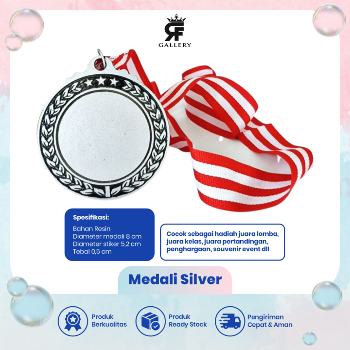 Medali Custom Warna Perak Plus Tali Merah Putih Medalion Mendali Silver ...