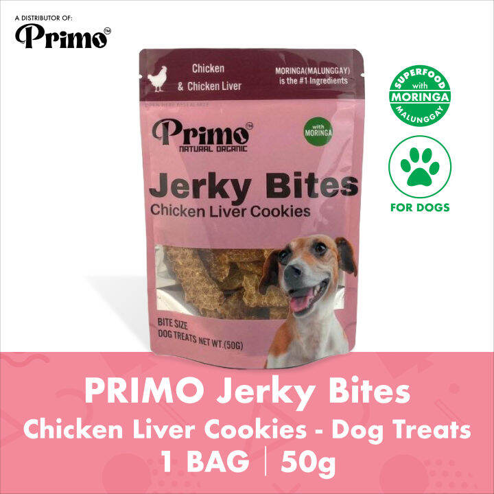 Primo Jerky Bites - Dog Treats (Chicken & Liver Cookies w/ Moringa) 50g ...