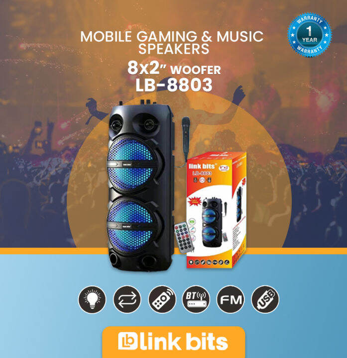 Link Bits LB-8803 8.5'' x2 Portable Party Speaker Wireless Bluetooth Speaker Karaoke with Free ...