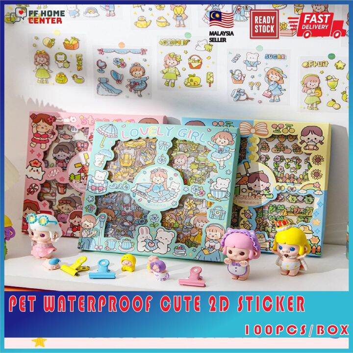 [READY STOCK] 10pcs (Random) / 100pcs (Box) PET Waterprrof Sticker Cute Sticker cartoon pattern ...