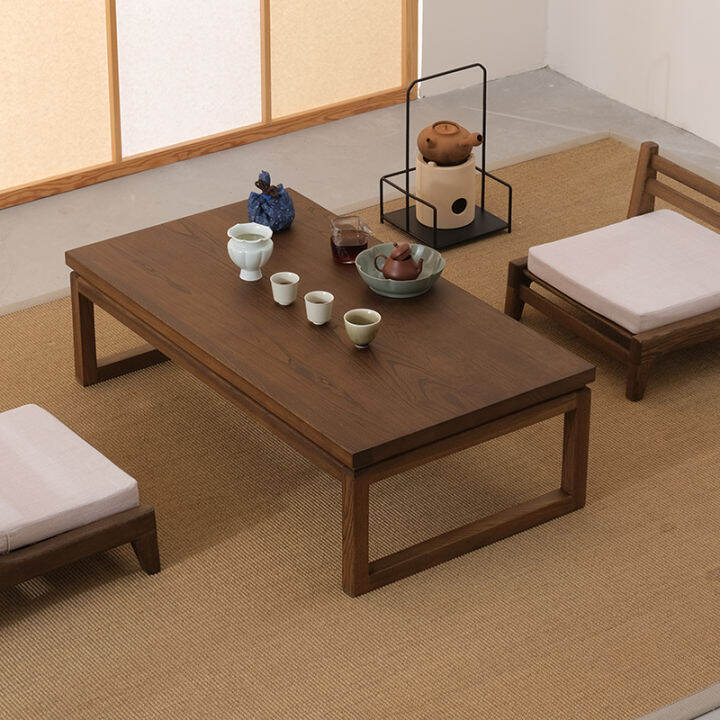 Old elm tatami coffee table solid wood bay window table balcony small ...