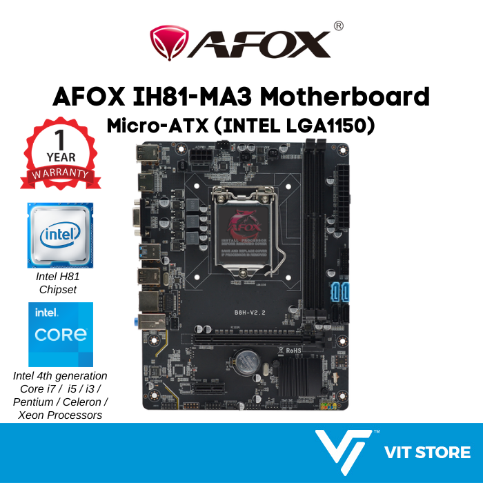 AFOX IH81-MA3 Micro ATX Motherboard (Intel LGA1155) Intel H81 Chipset ...