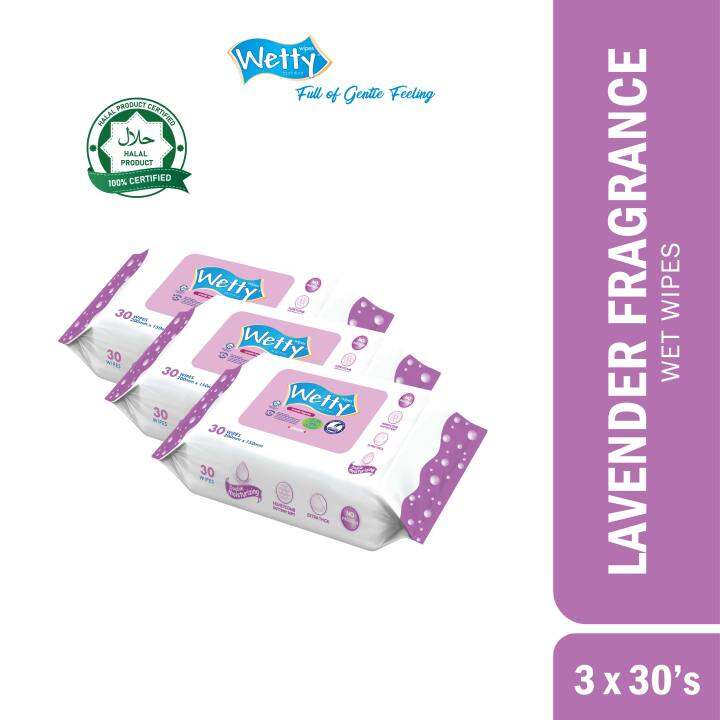 Wetty Wet Tissue Lavender Baby Wipes Extra Thick Tisu Basah 3 x 30's ...