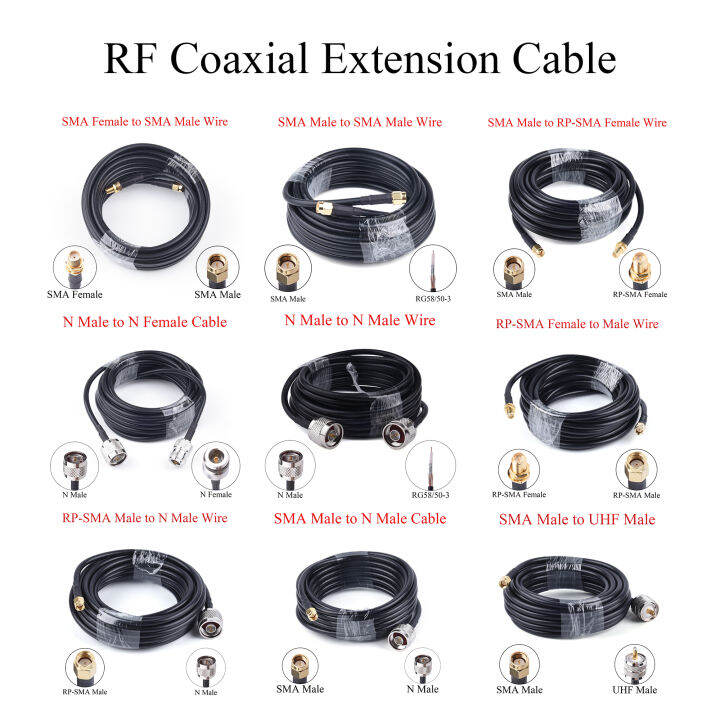 1-30M RG58/50-3 RF Coaxial Cable N/SMA/RP-SMA/UHF Male to N/SMA/RP-SMA Female/Male Extension ...