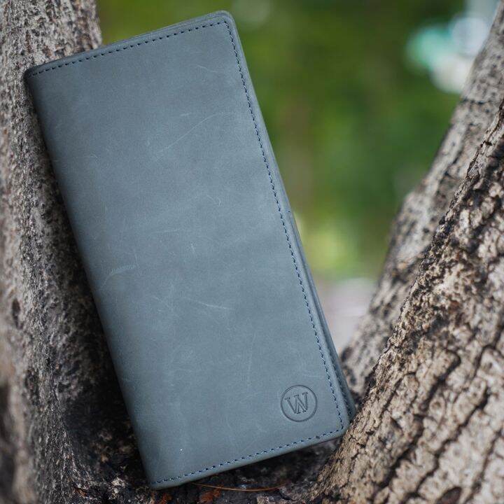 Waller Leather Nubuck Long Wallet (Grey) | Lazada.co.th