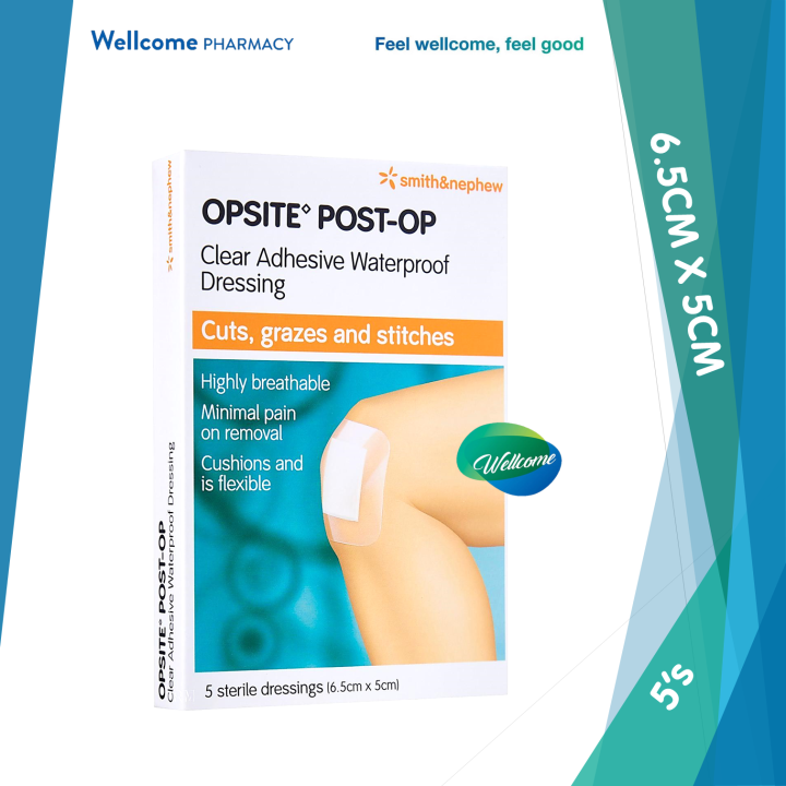Smith & Nephew Opsite Post-Op Clear Adhesive Waterproof Dressing - 6 ...