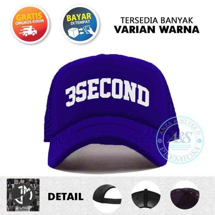 topi jaring 3second lengkung text putih | Lazada Indonesia