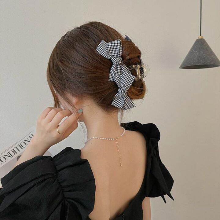 Yatrn สายรัดศีรษะลายตารางกิ๊ฟติดผมหญิงสไตล์เกาหลีแบบเรียบง่ายสีหวานสำหรับฤดูใบไม้ร่วงฤดูหนาวคลิป